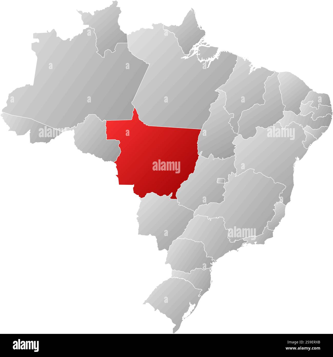 Map of Brazil with the provinces, filled with a linear gradient, Mato Grosso is highlighted ...