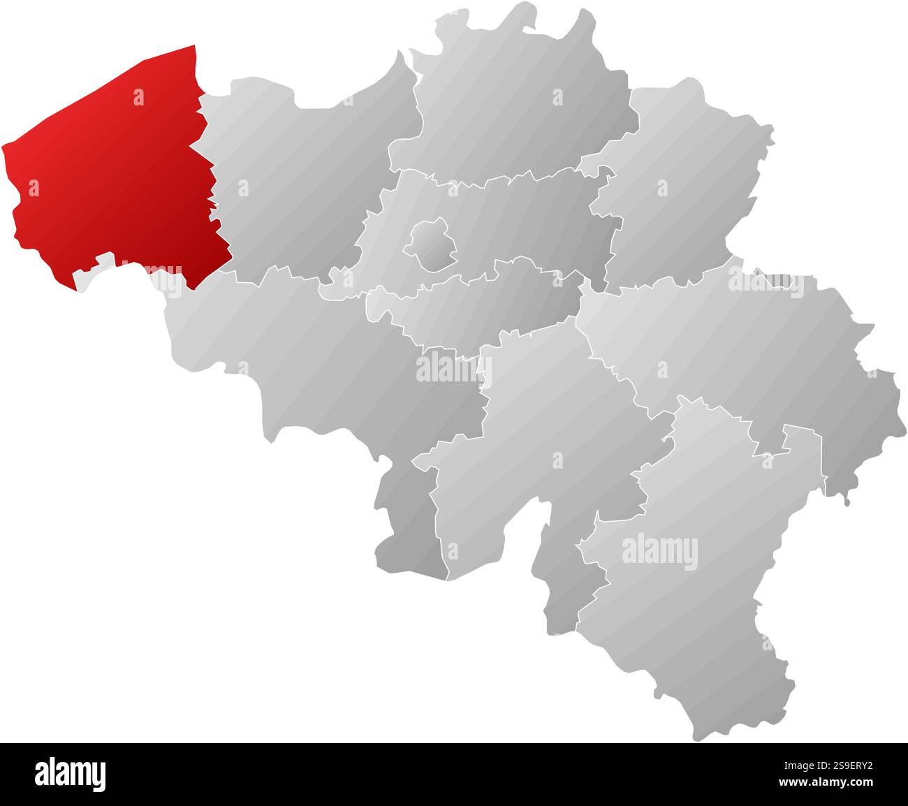 Map of Belgium with the provinces, filled with a linear gradient, West ...