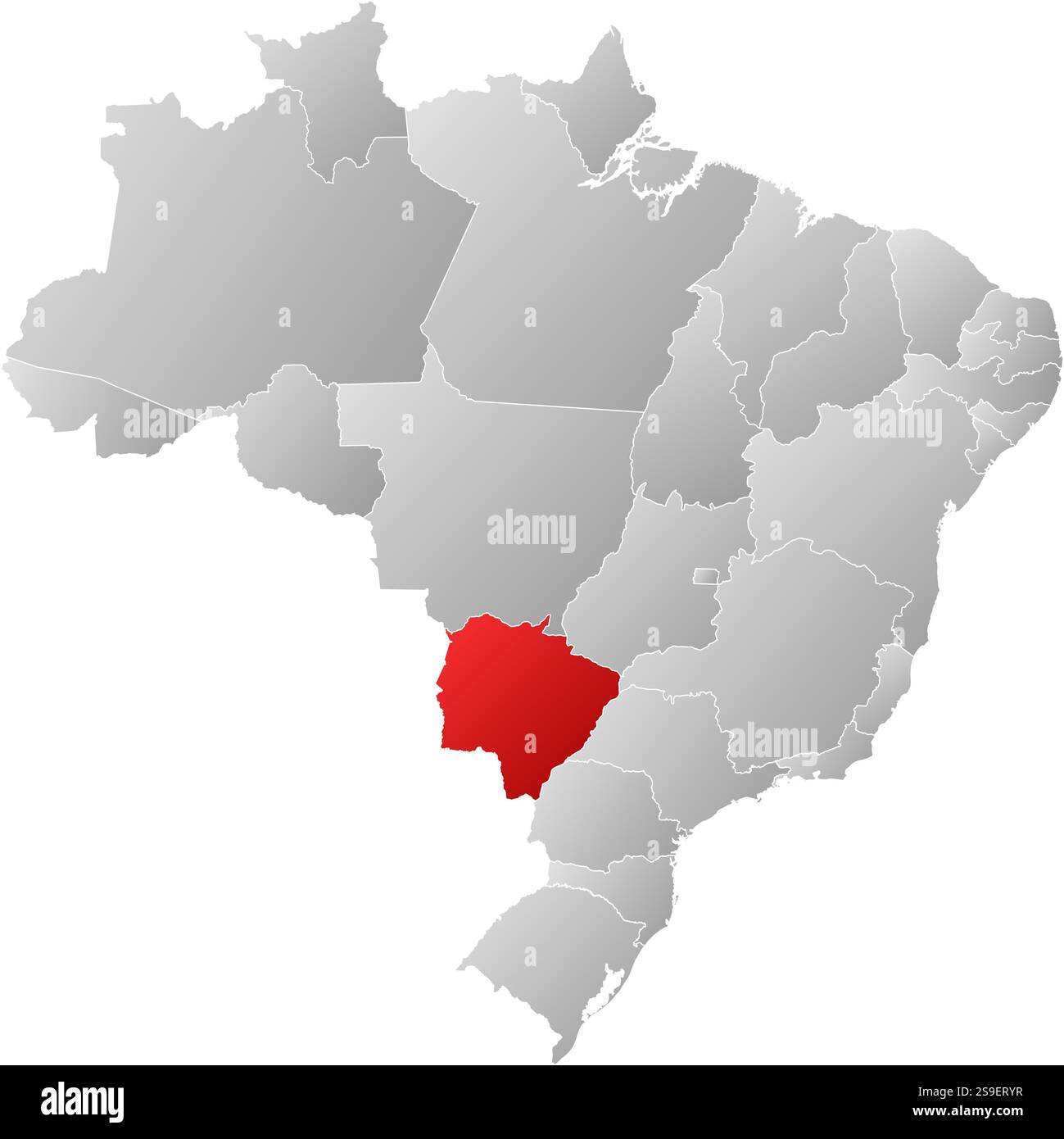 Map of Brazil with the provinces, filled with a linear gradient, Mato Grosso do Sul is ...