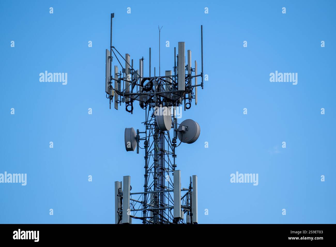 Telecommunications tower, modern technology infrastructure, transmission and broadcast, society ...