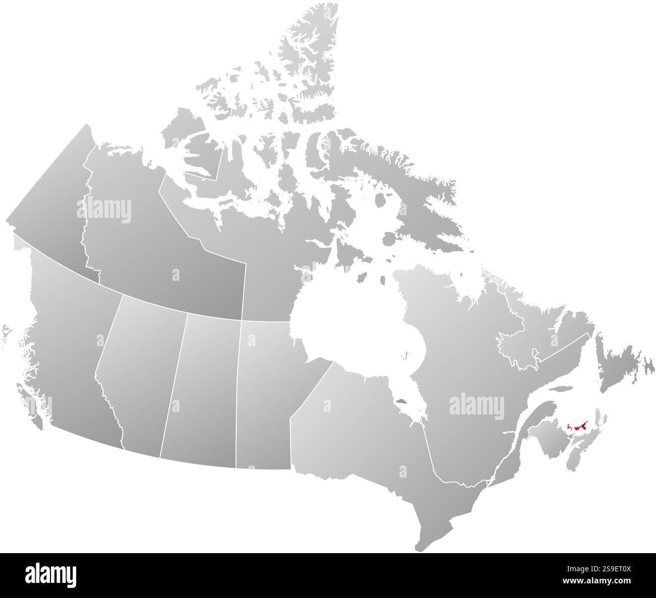 Map of Canada with the provinces, filled with a linear gradient, Prince ...