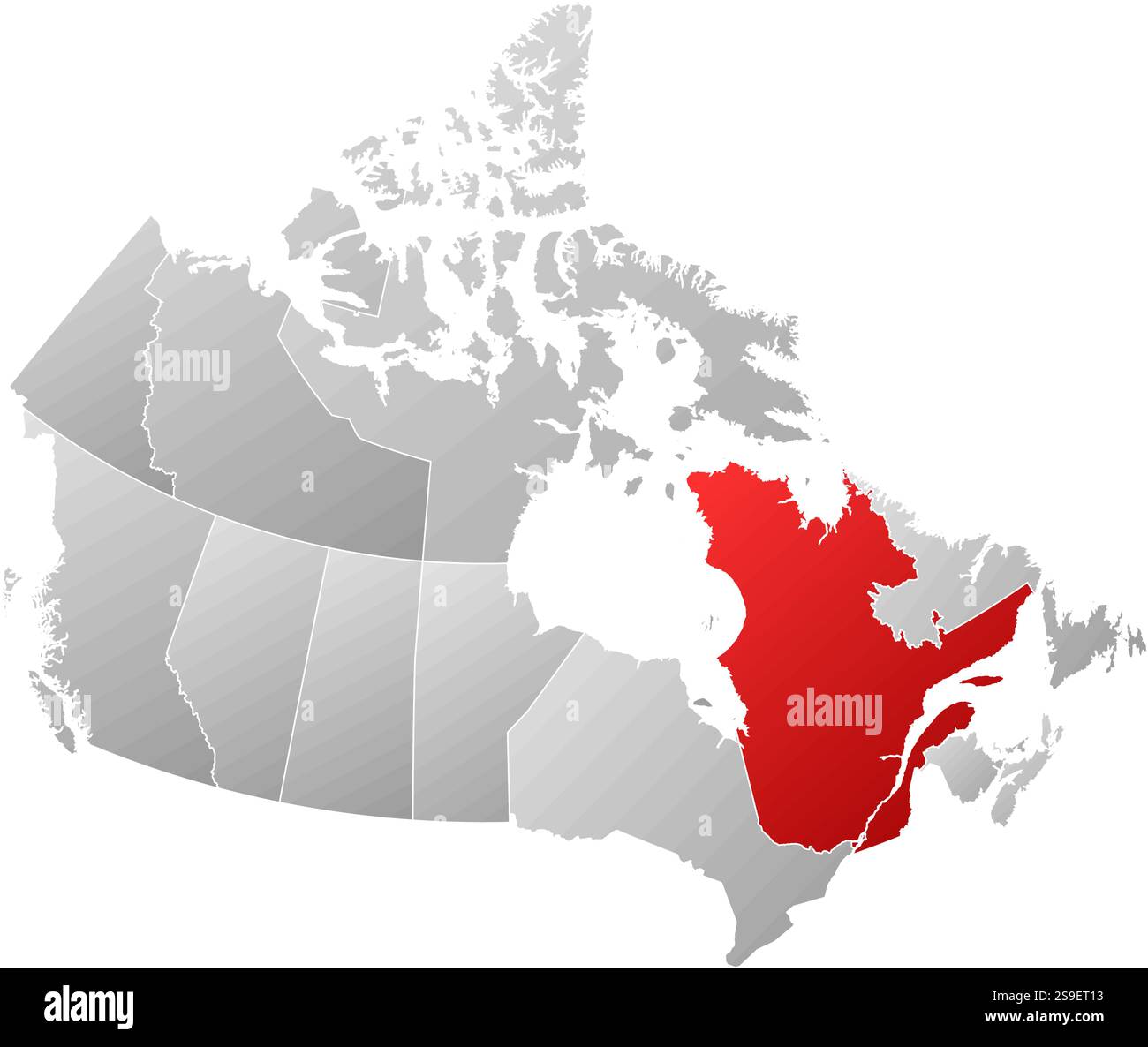 Map of Canada with the provinces, filled with a linear gradient, Quebec ...