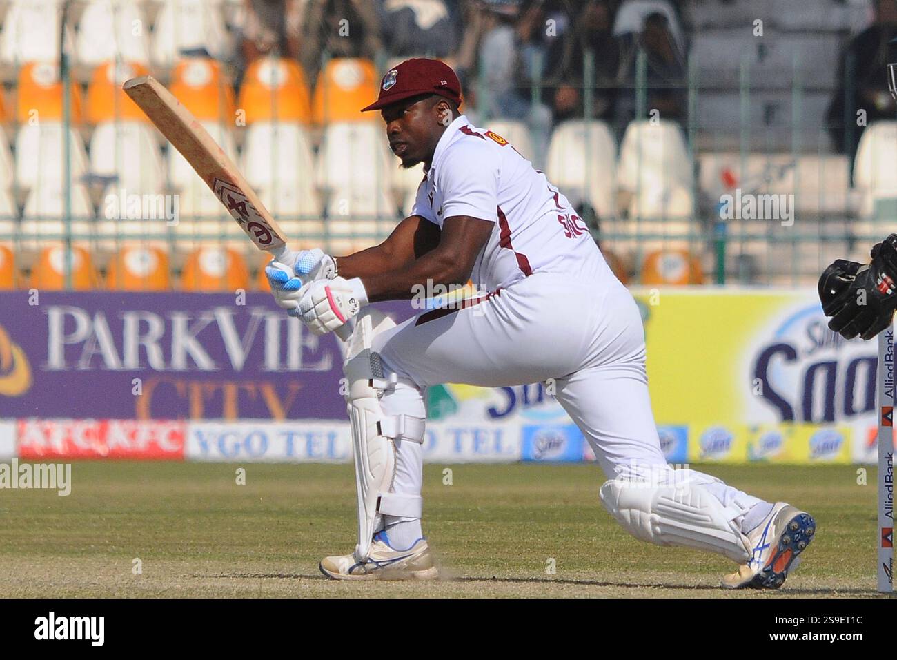 West Indies Kevin Sinclair bats during the day-two of the second ...
