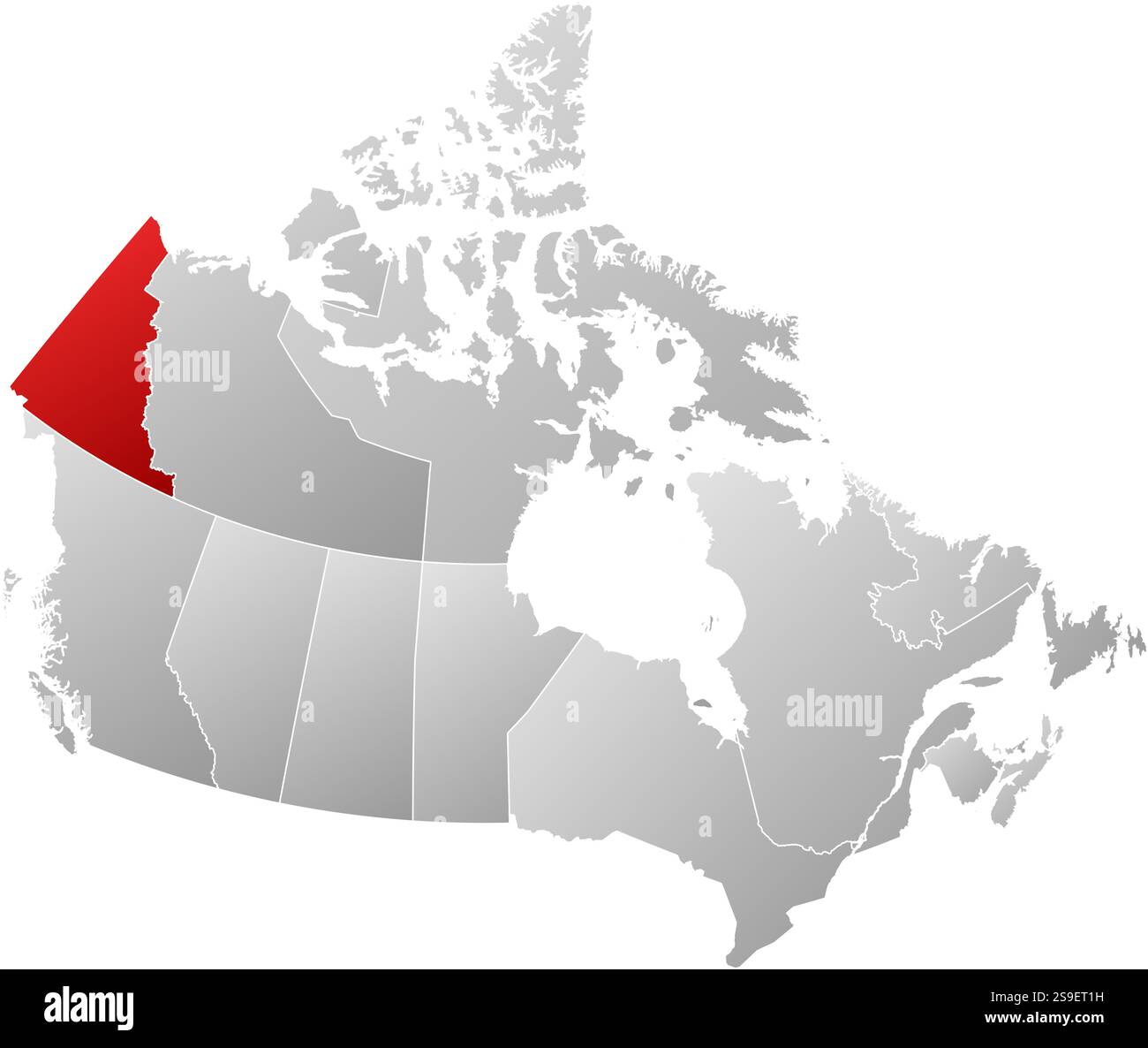 Map of Canada with the provinces, filled with a linear gradient, Yukon ...