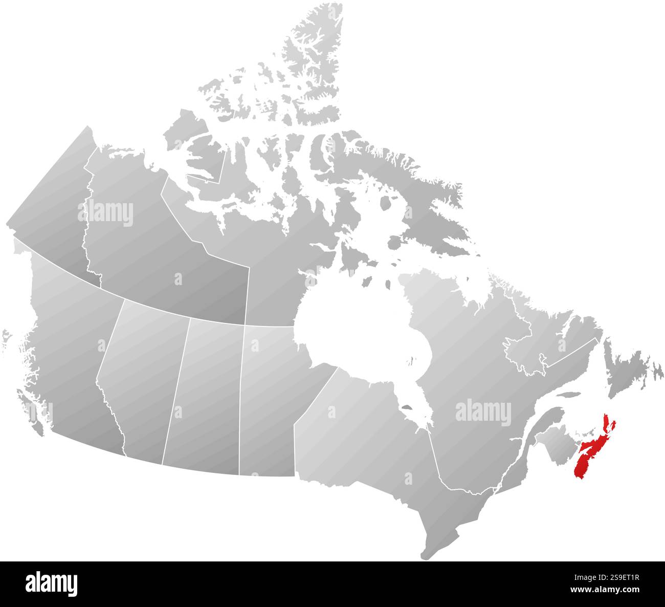 Map of Canada with the provinces, filled with a linear gradient, Nova ...