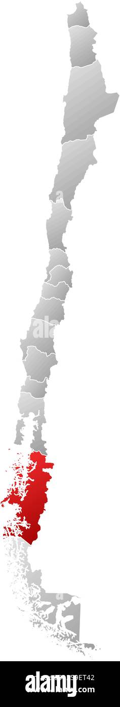 Map of Chile with the provinces, filled with a linear gradient, Aisén ...