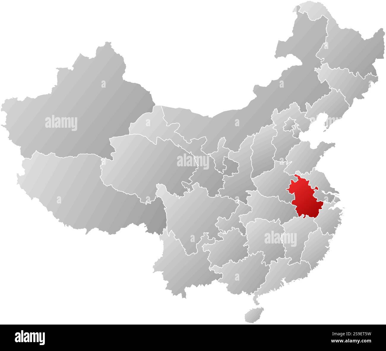 Map of China with the provinces, filled with a linear gradient, Anhui ...