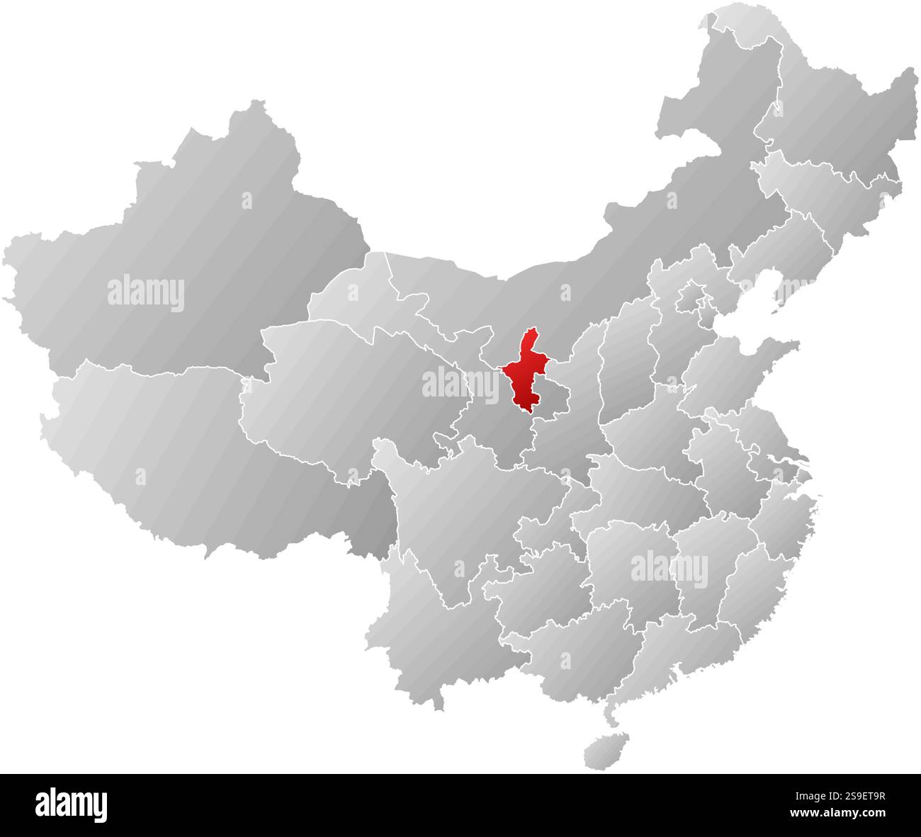Map of China with the provinces, filled with a linear gradient, Ningxia ...