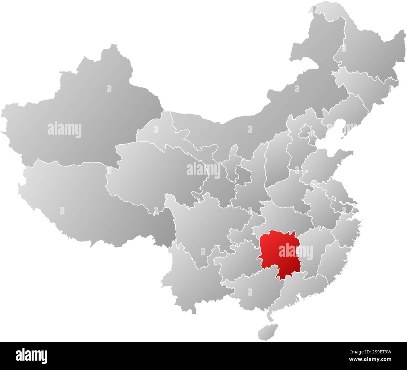 Map of China with the provinces, filled with a linear gradient, Hunan ...