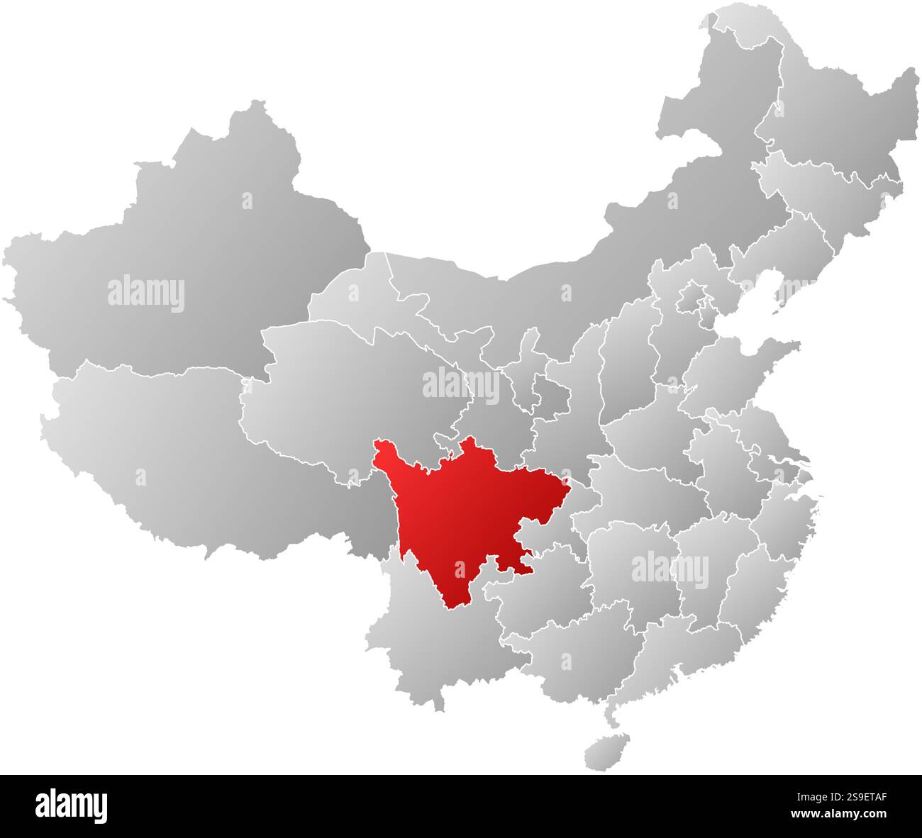 Map of China with the provinces, filled with a linear gradient, Sichuan ...