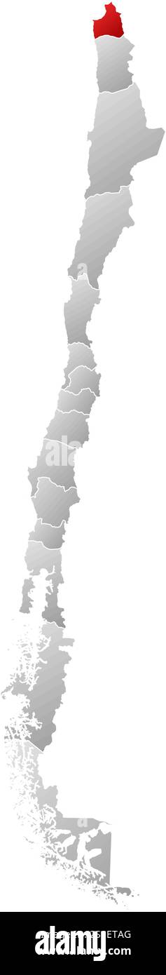 Map of Chile with the provinces, filled with a linear gradient, Arica ...