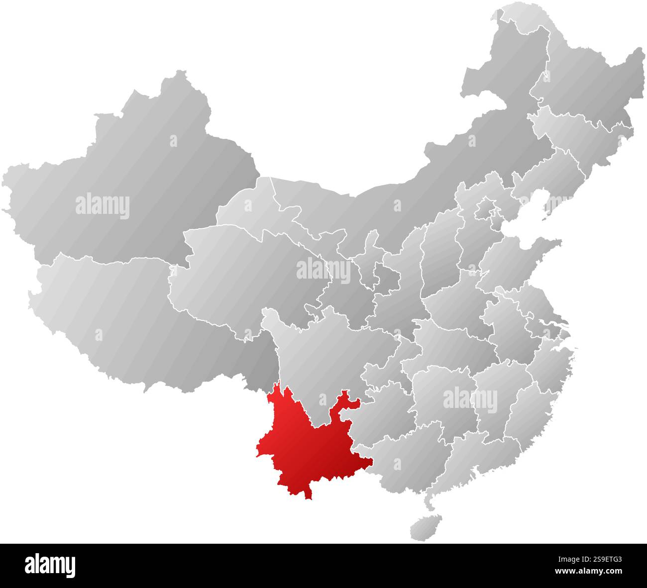 Map of China with the provinces, filled with a linear gradient, Yunnan ...