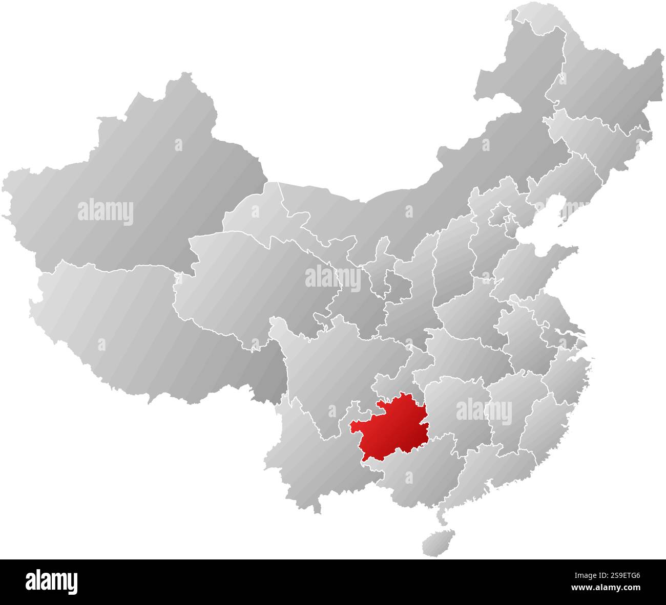 Map of China with the provinces, filled with a linear gradient, Guizhou ...