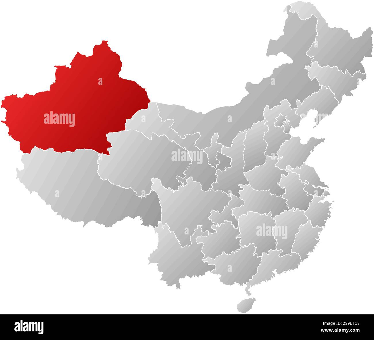 Map of China with the provinces, filled with a linear gradient ...