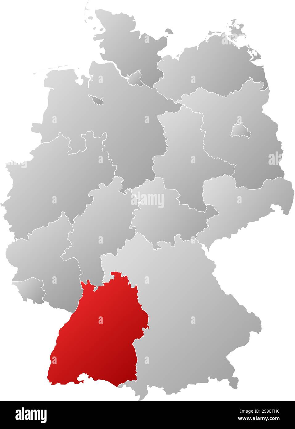 Map of Germany with the provinces, filled with a linear gradient, Baden ...
