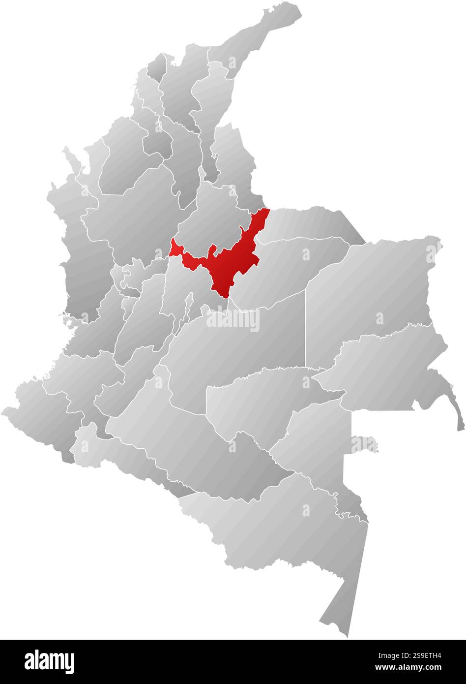 Map of Colombia with the provinces, filled with a linear gradient, Boyaca is highlighted Stock ...