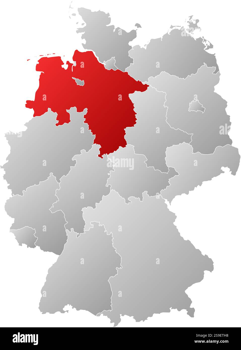 Map of Germany with the provinces, filled with a linear gradient, Lower ...