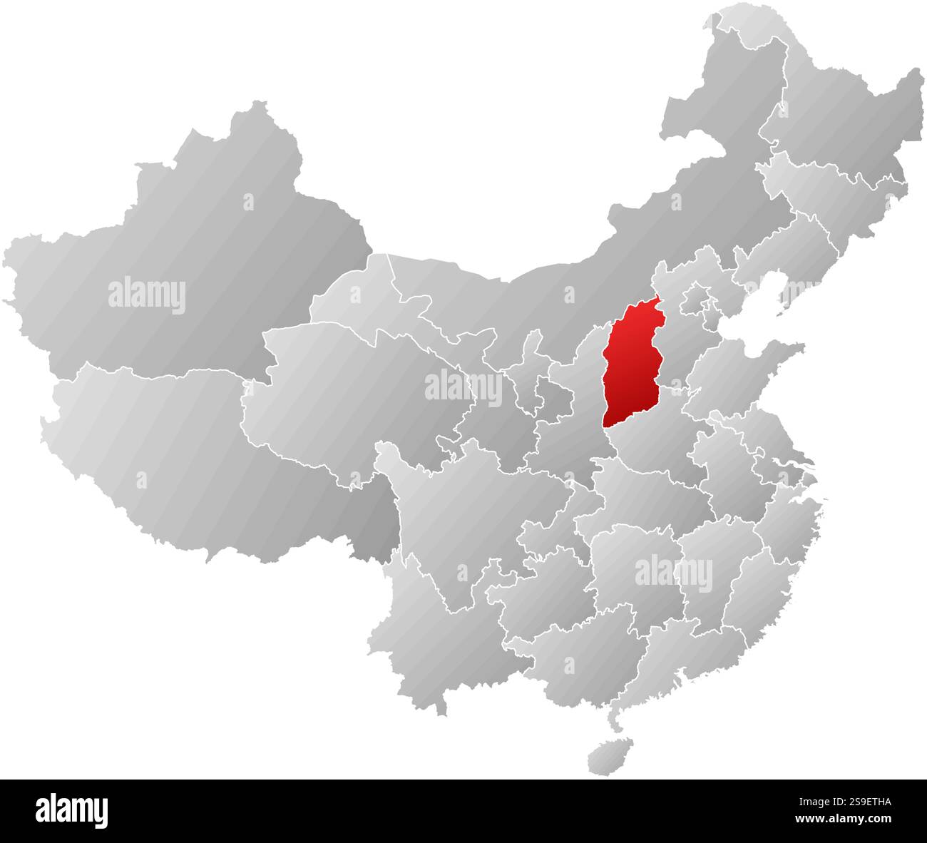 Map of China with the provinces, filled with a linear gradient, Shanxi ...
