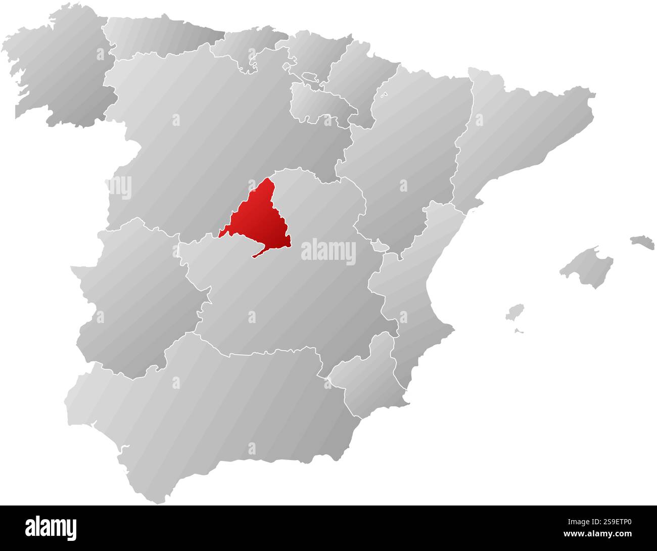 Map of Spain with the provinces, filled with a linear gradient, Madrid ...