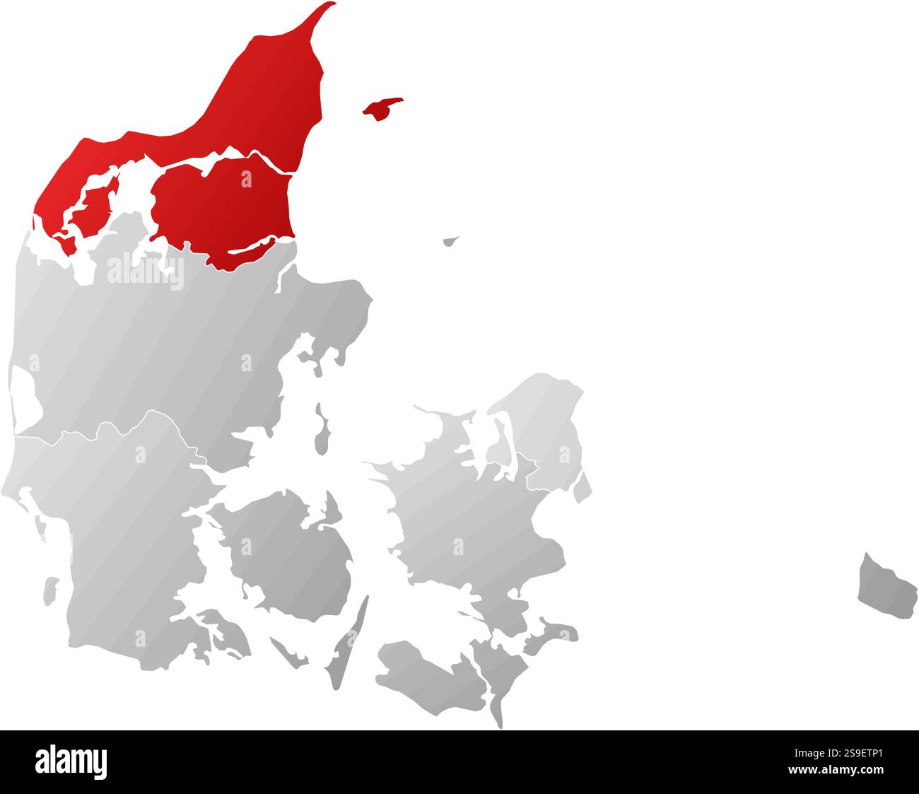 Map of Danmark with the provinces, filled with a linear gradient, North ...