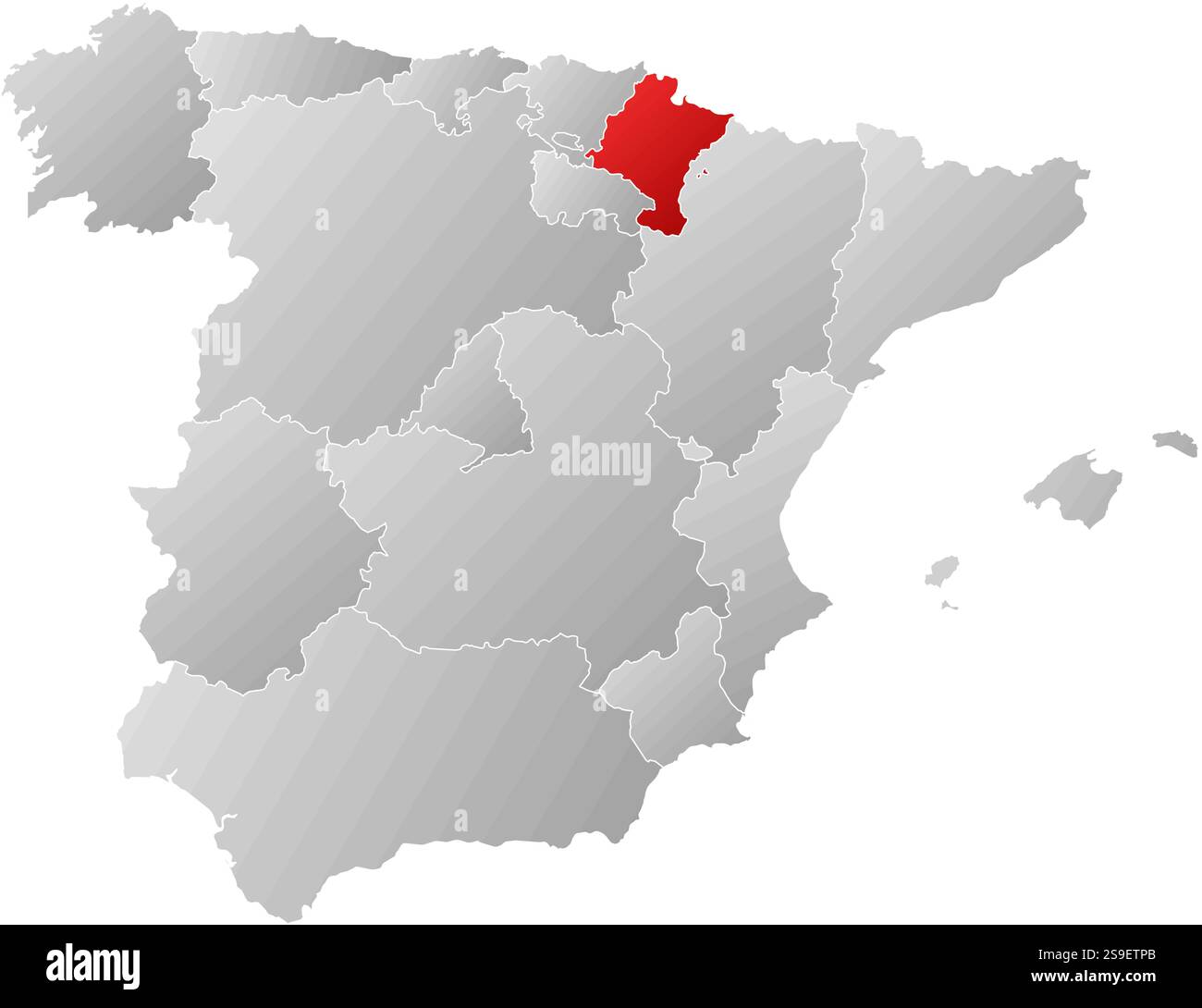 Map of Spain with the provinces, filled with a linear gradient, Navarre is highlighted Stock ...
