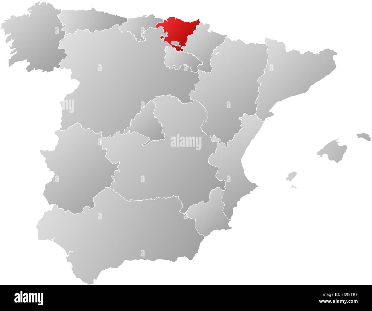 Map of Spain with the provinces, filled with a linear gradient, Basque ...