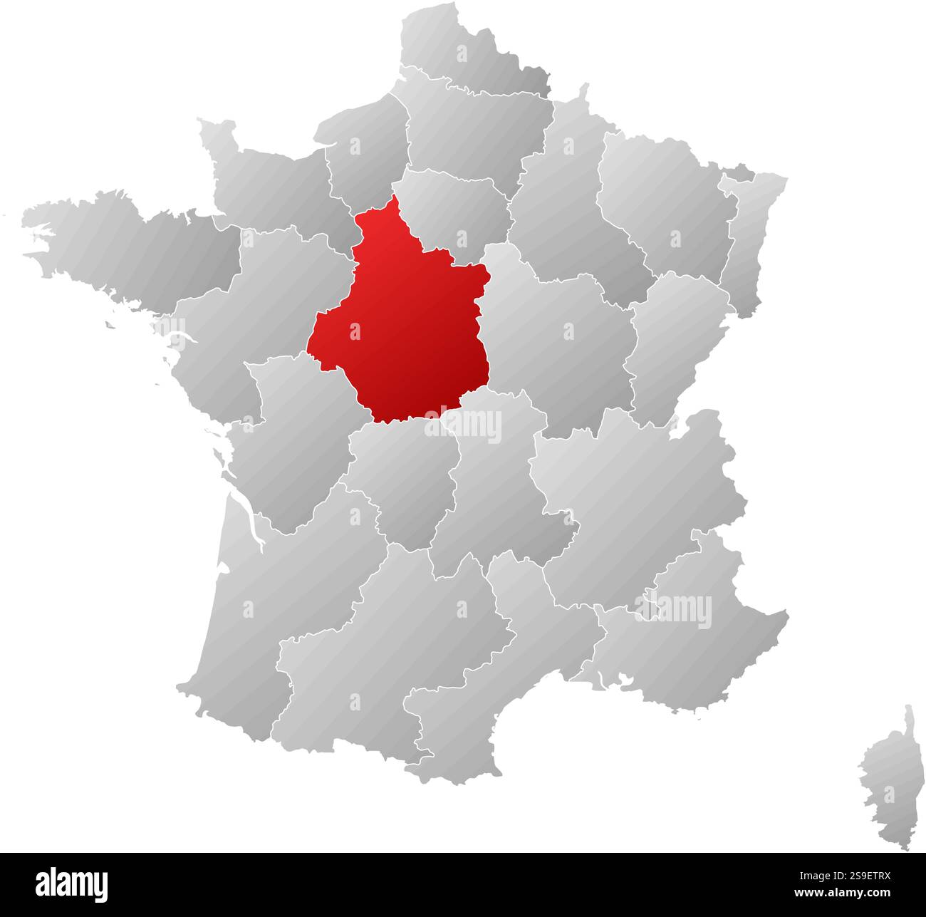 Map of France with the provinces, filled with a linear gradient, Centre ...