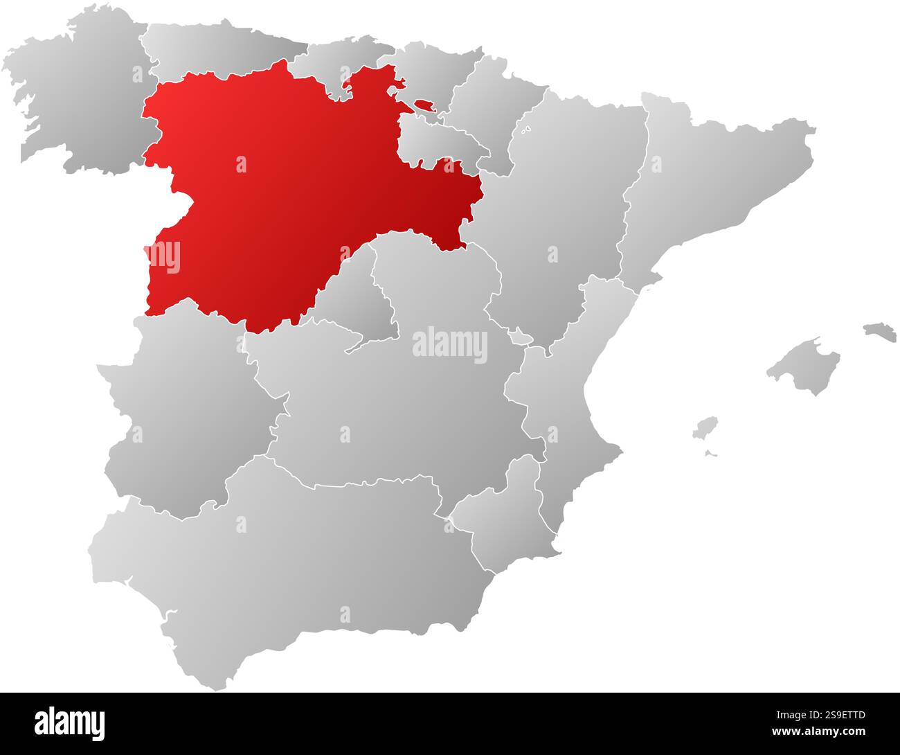 Map of Spain with the provinces, filled with a linear gradient, Castile ...