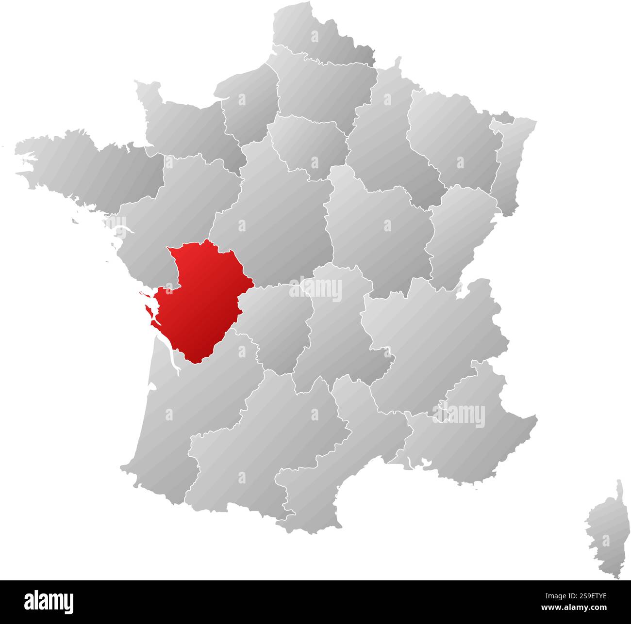 Map of France with the provinces, filled with a linear gradient, Poitou ...