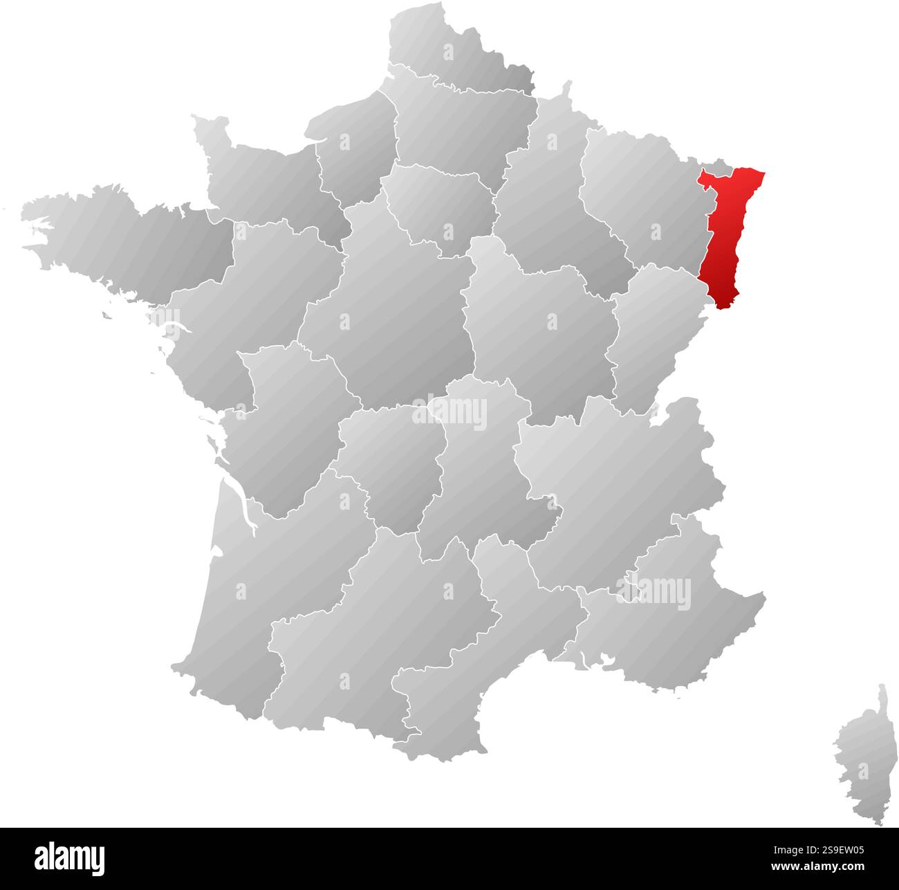 Map of France with the provinces, filled with a linear gradient, Alsace ...