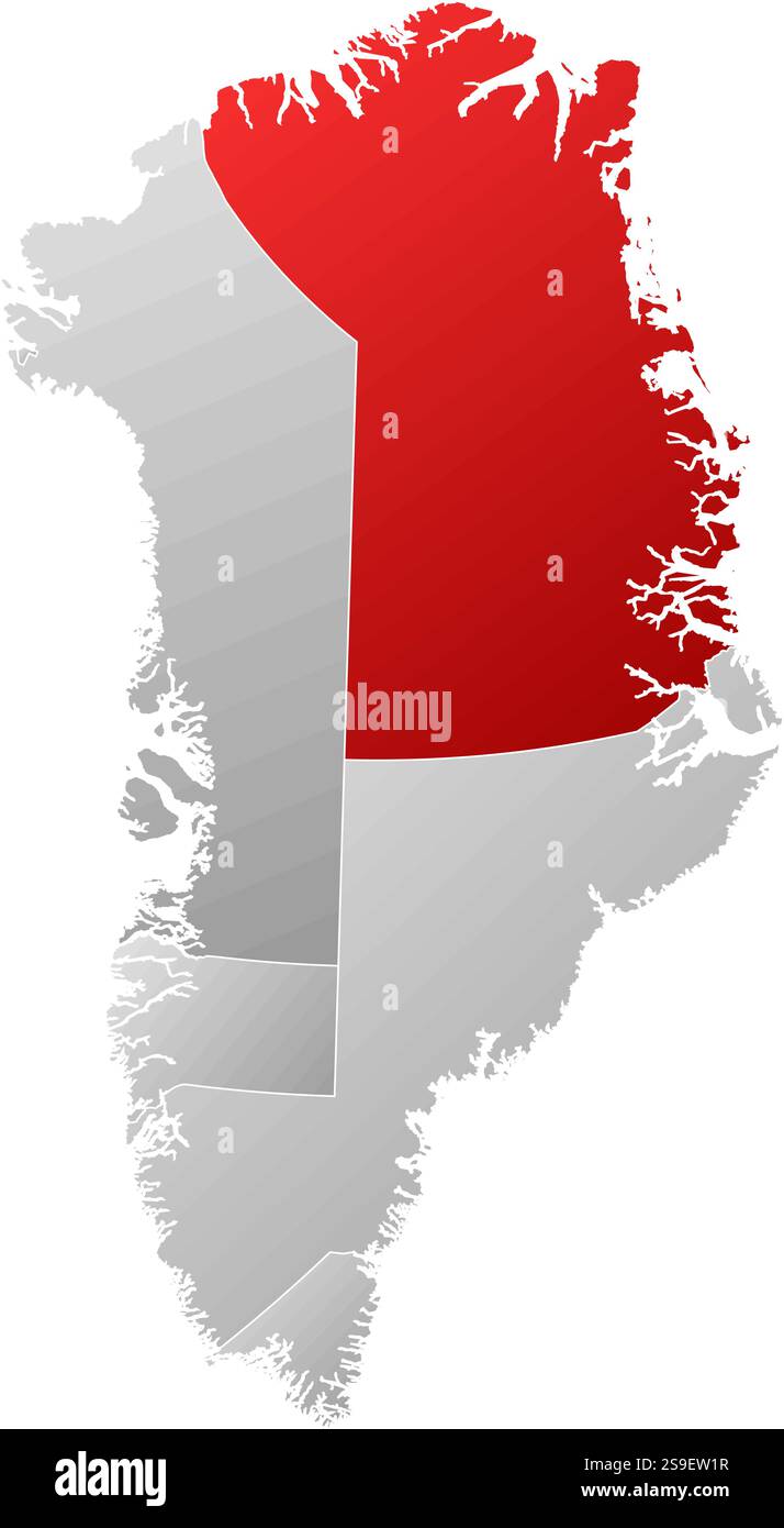 Map of Greenland with the provinces, filled with a linear gradient, Northeast Greenland National ...
