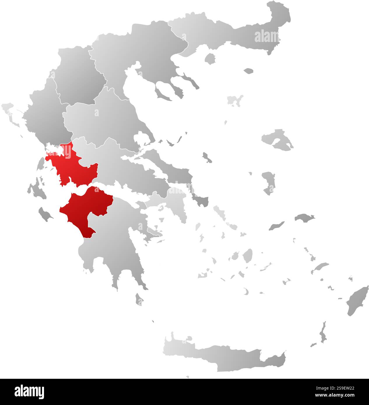 Map of Greece with the provinces, filled with a linear gradient, West ...