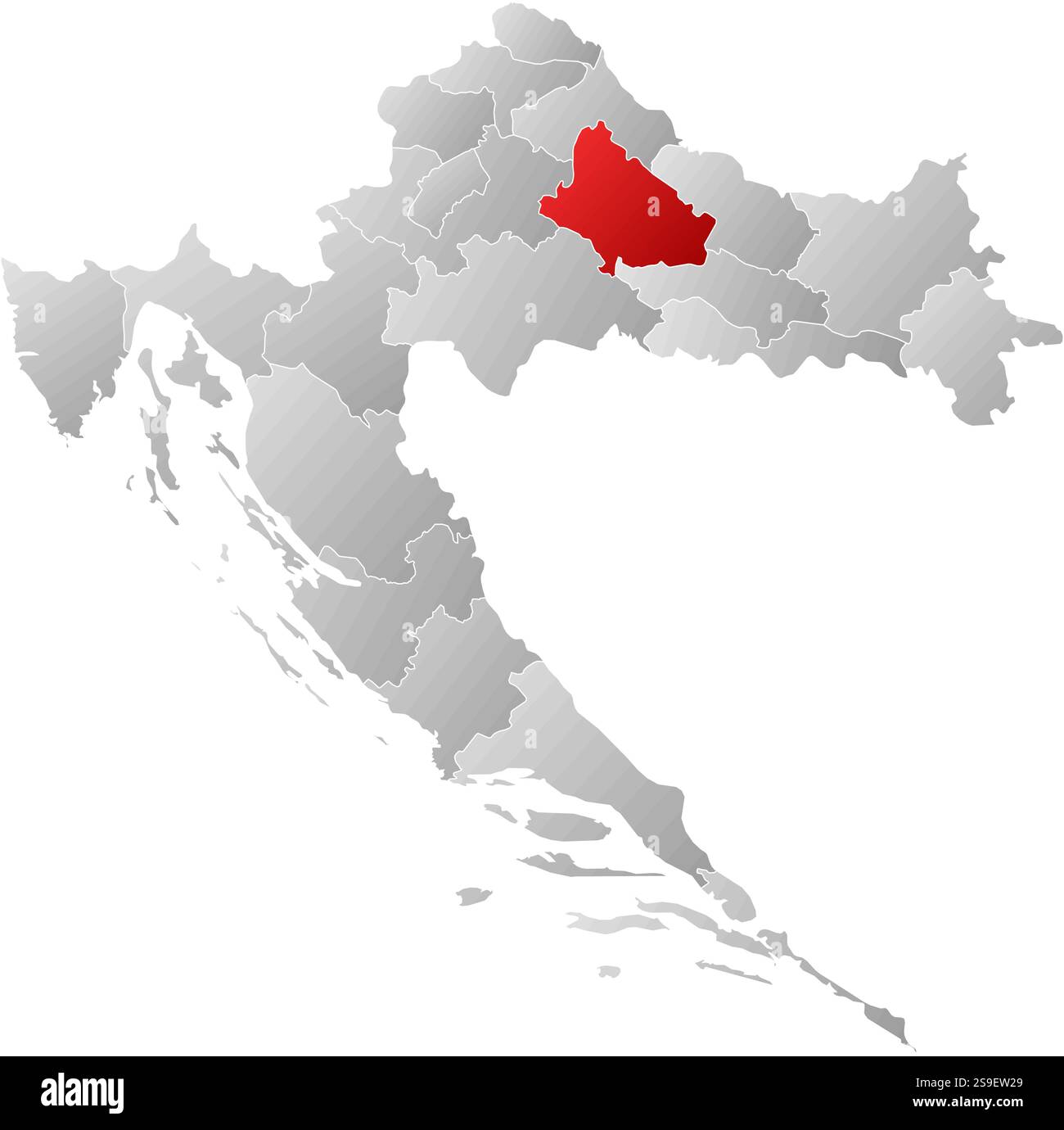 Map of Croatia with the provinces, filled with a linear gradient ...