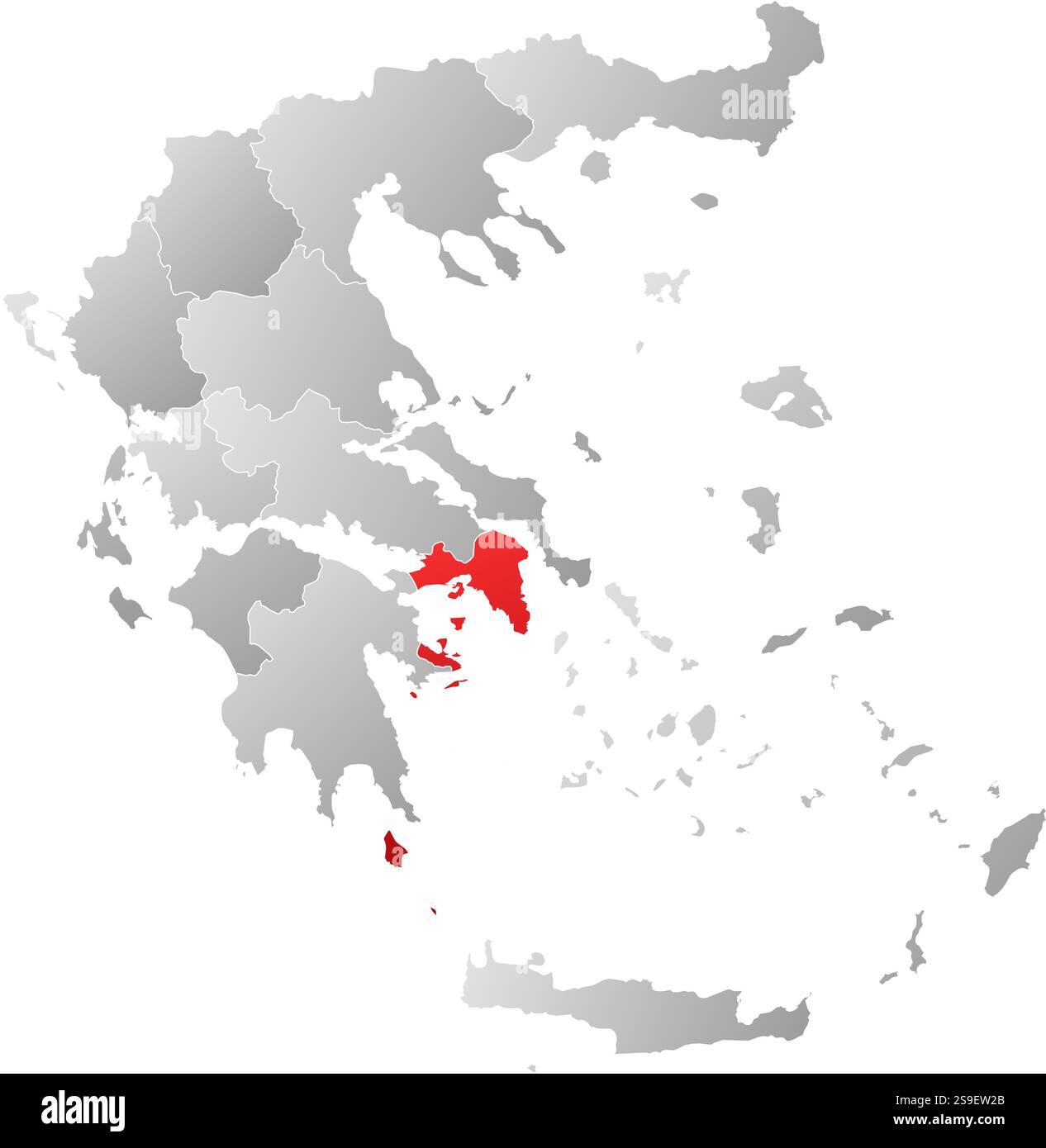 Map of Greece with the provinces, filled with a linear gradient, Attica ...