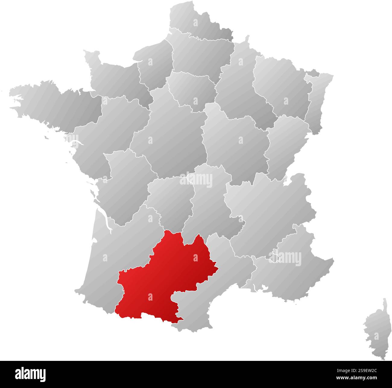 Map of France with the provinces, filled with a linear gradient, Midi ...
