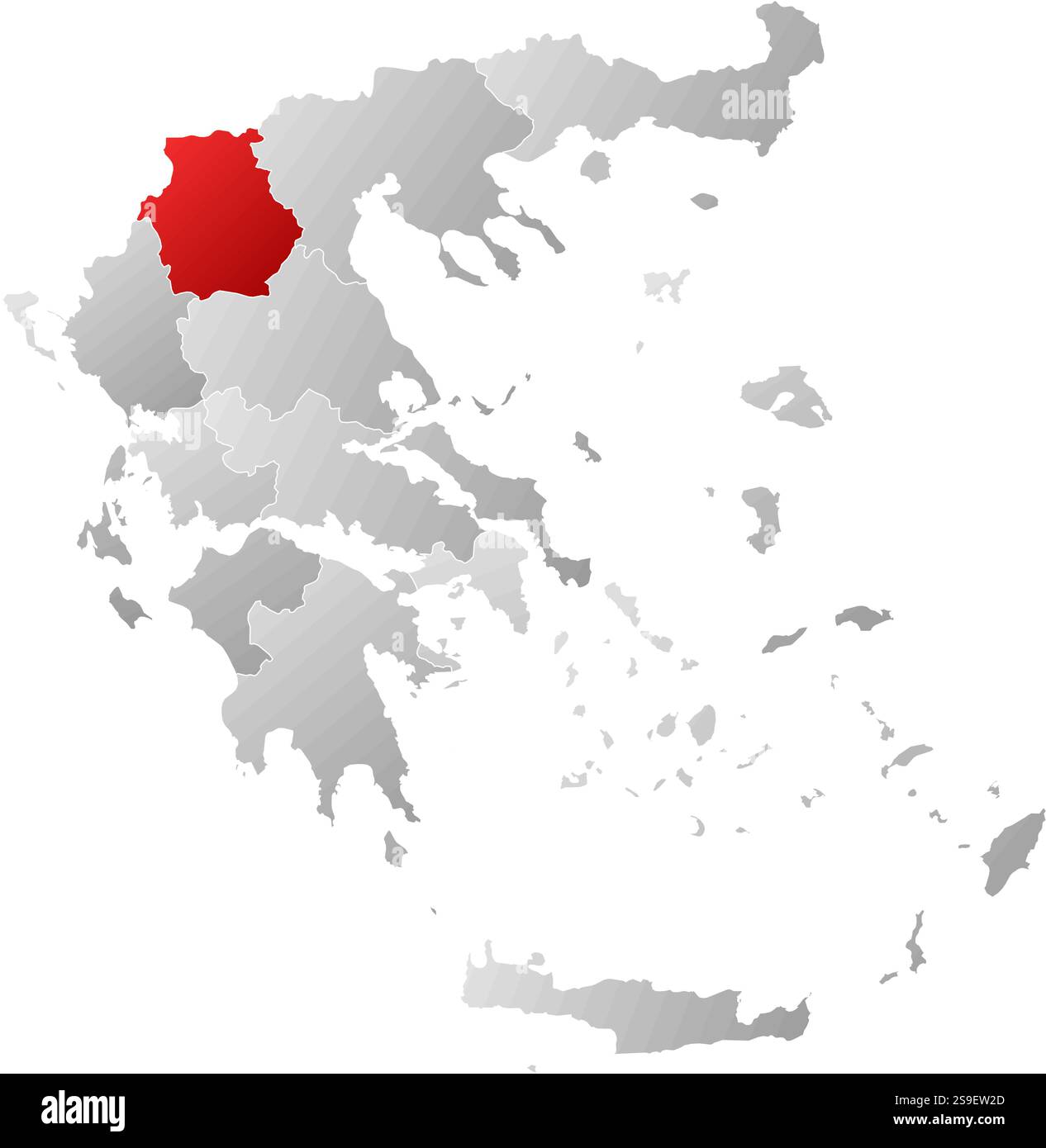 Map of Greece with the provinces, filled with a linear gradient, West ...