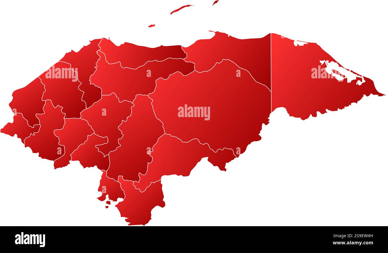 Map of Honduras with the provinces, filled with a linear gradient Stock ...
