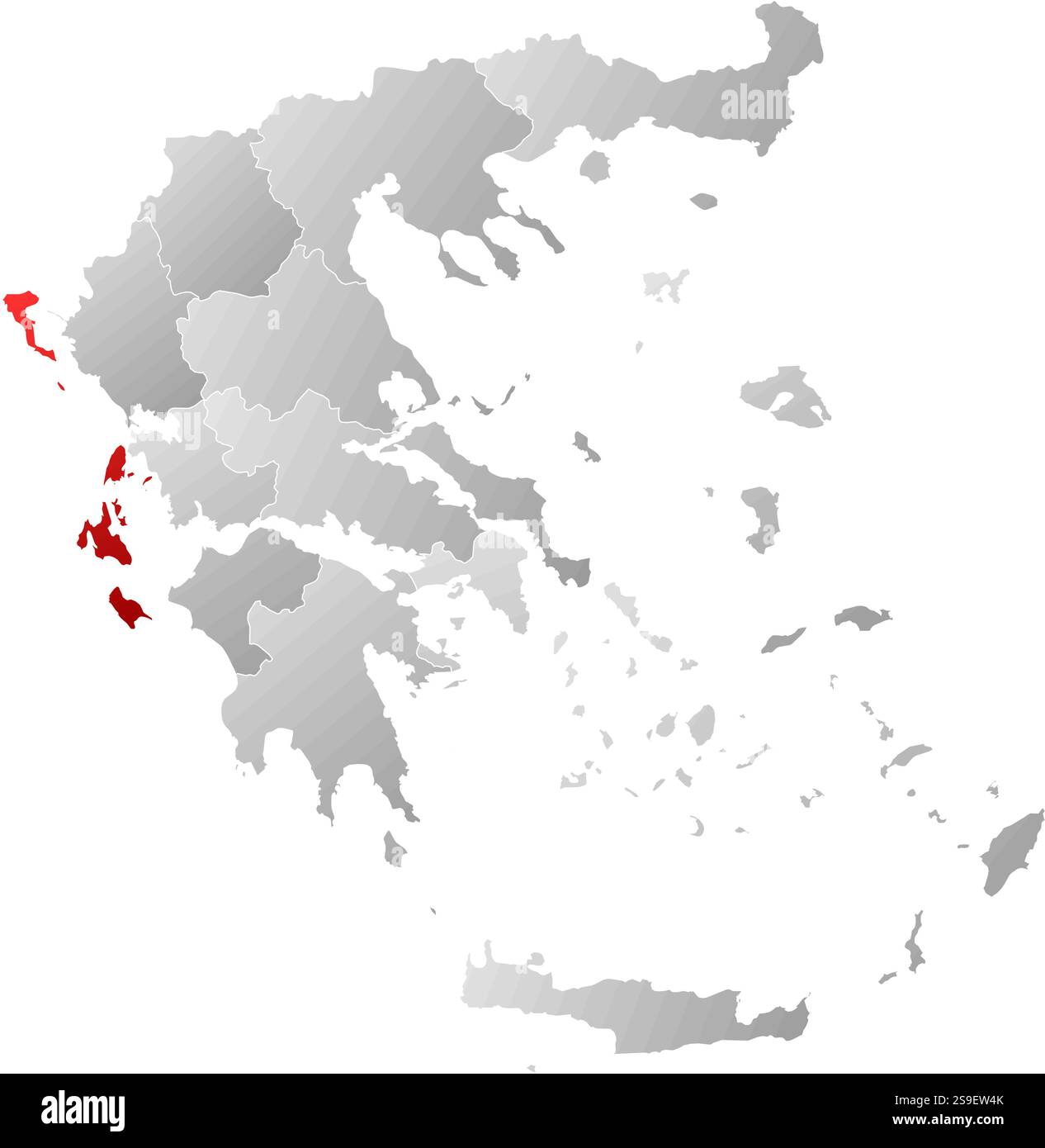 Map of Greece with the provinces, filled with a linear gradient, Ionien ...