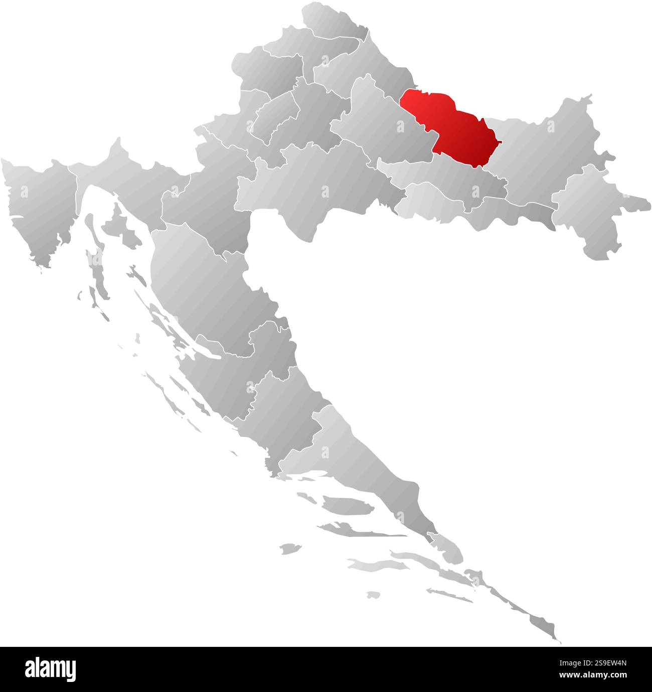 Map of Croatia with the provinces, filled with a linear gradient ...