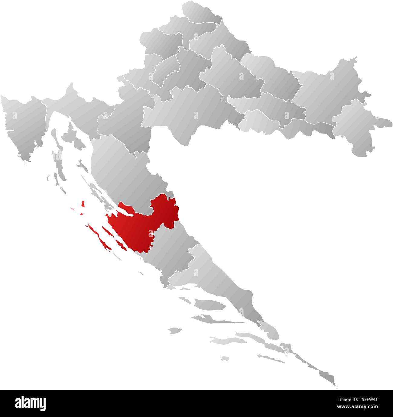 Map of Croatia with the provinces, filled with a linear gradient, Zadar ...