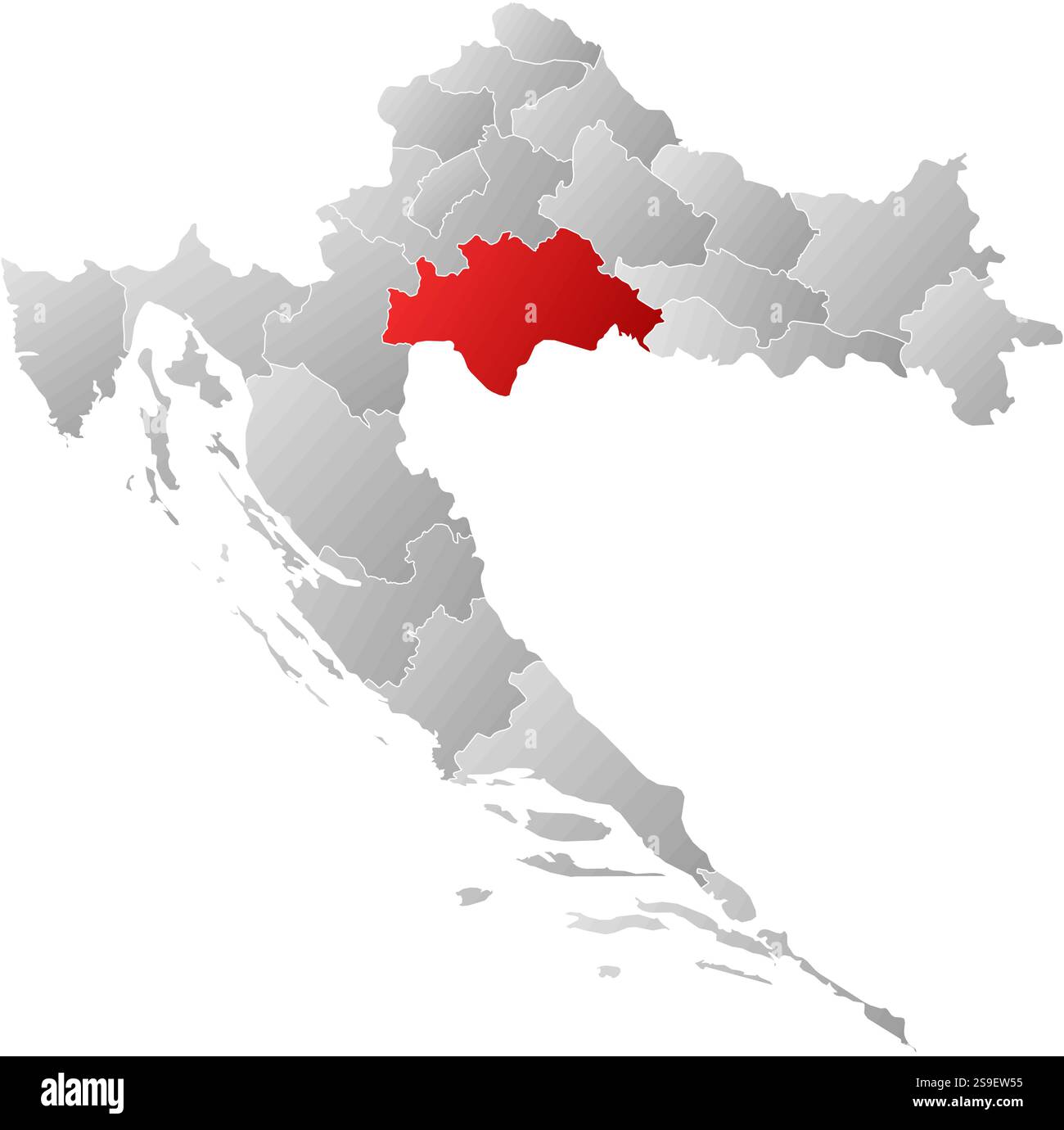Map of Croatia with the provinces, filled with a linear gradient, Sisak ...