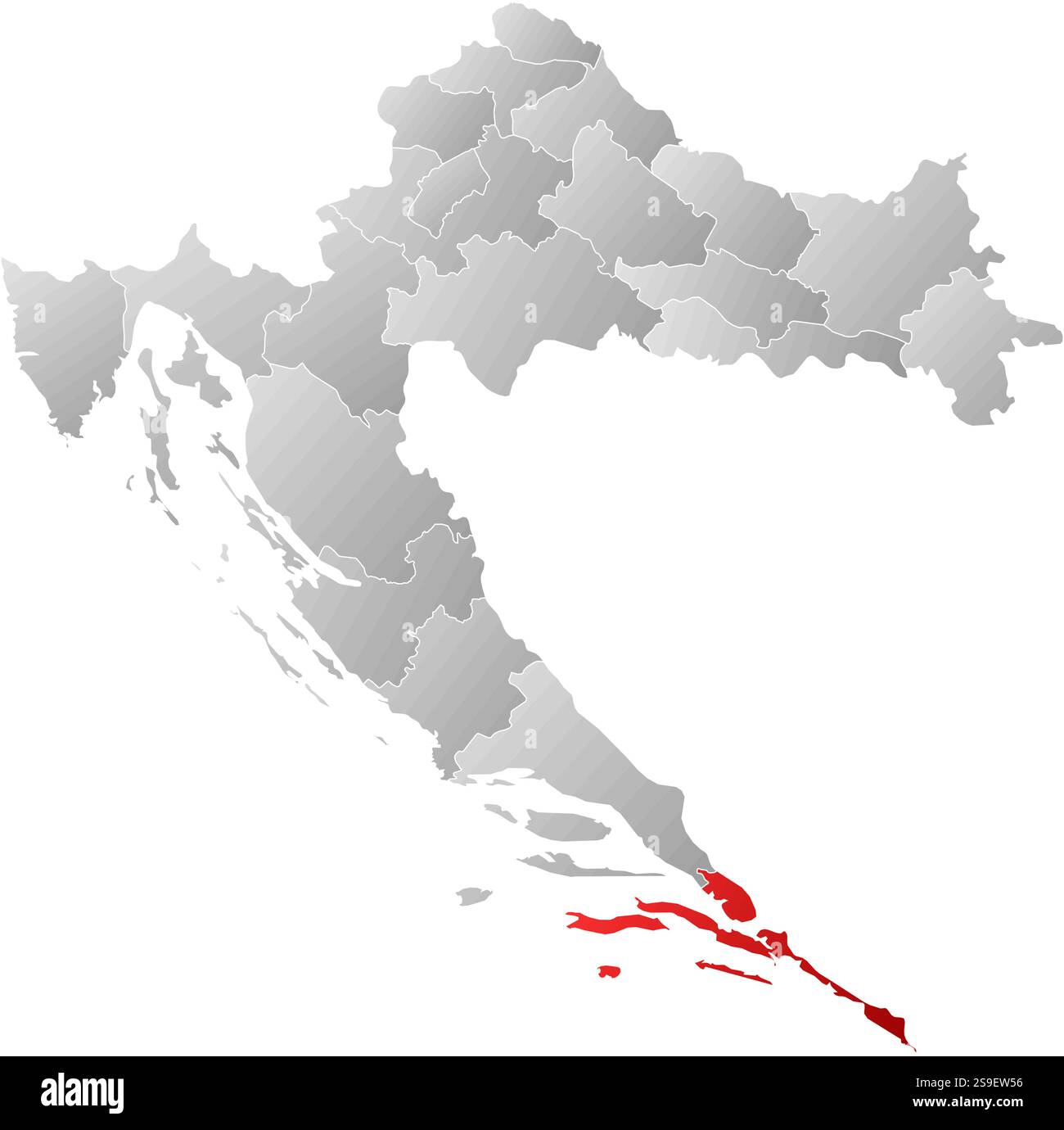 Map of Croatia with the provinces, filled with a linear gradient ...