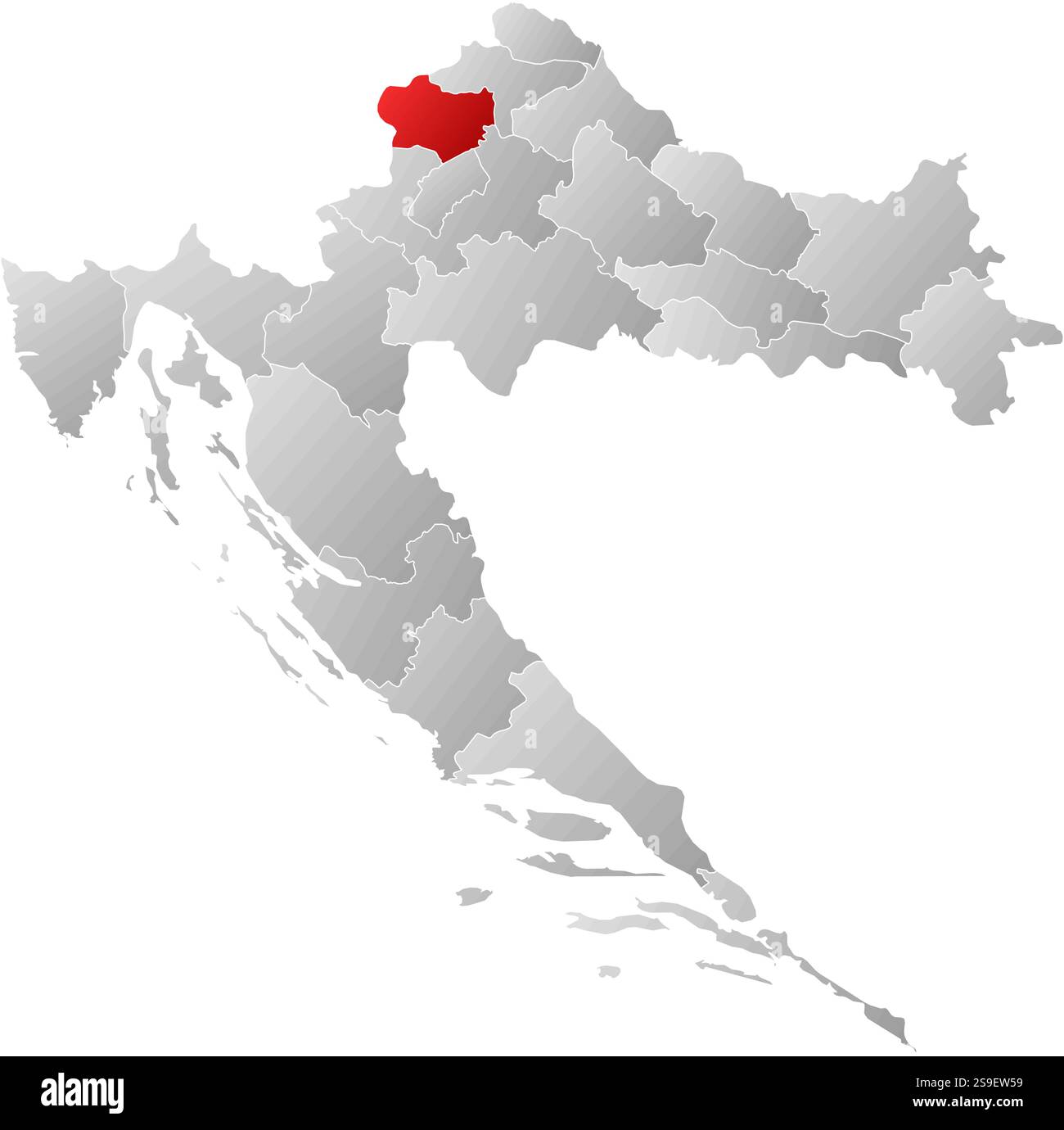 Map of Croatia with the provinces, filled with a linear gradient ...