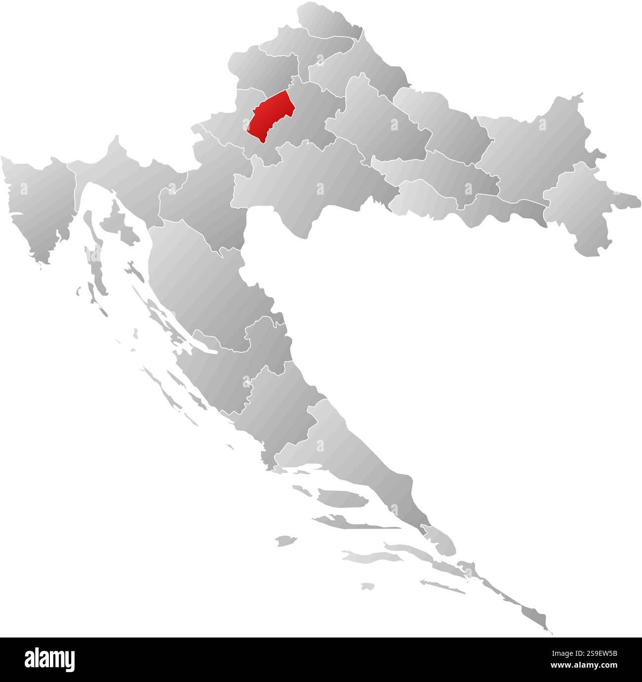 Map of Croatia with the provinces, filled with a linear gradient, City ...