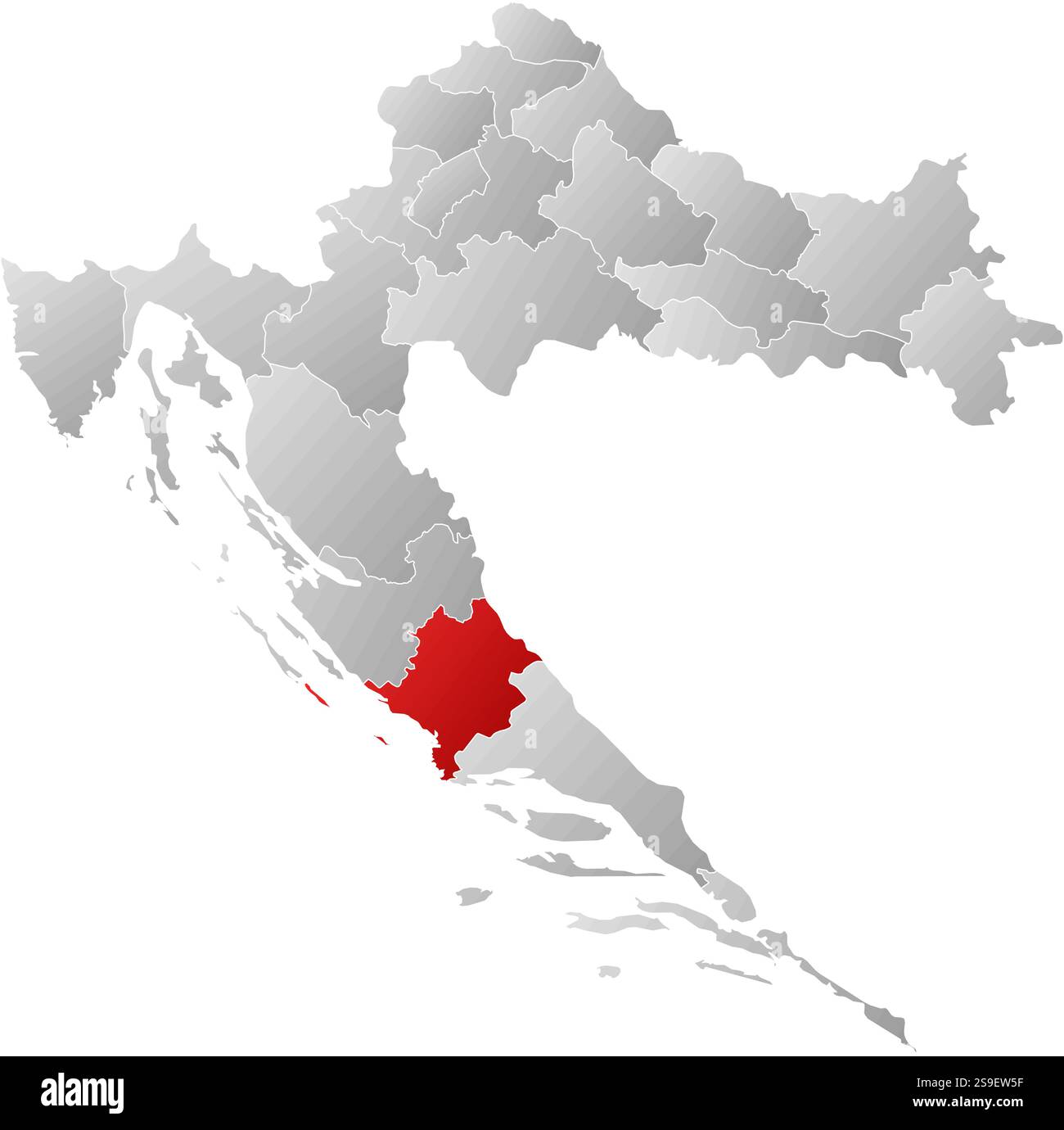 Map of Croatia with the provinces, filled with a linear gradient ...