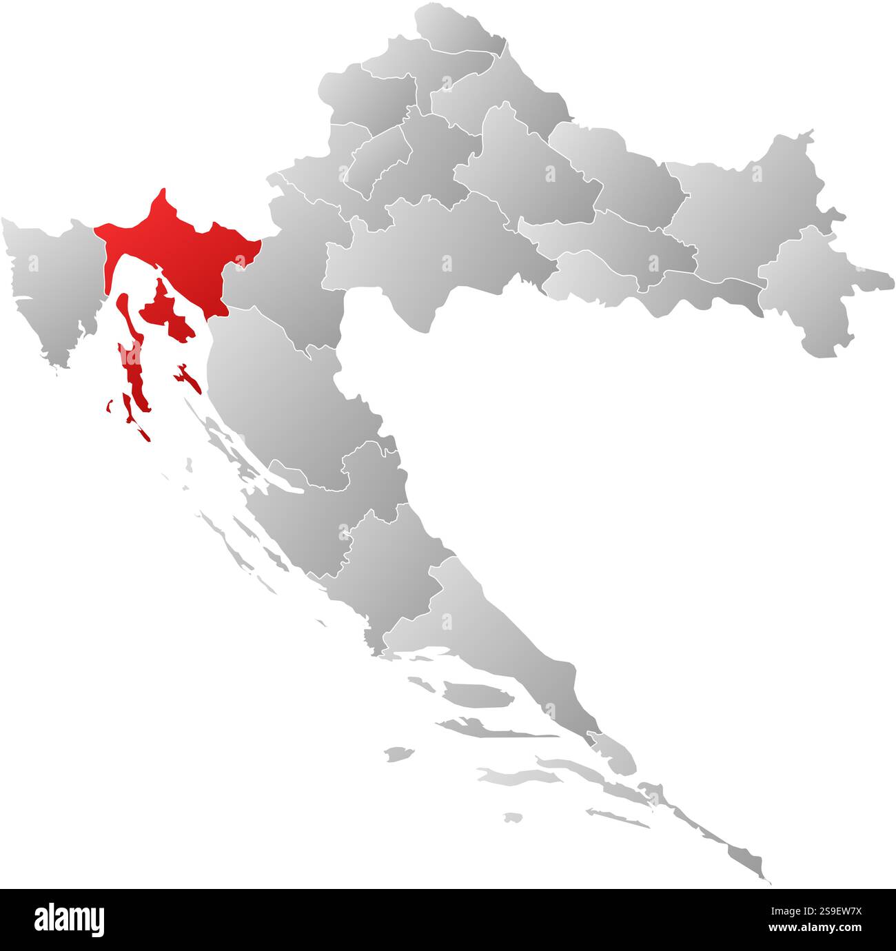 Map of Croatia with the provinces, filled with a linear gradient ...