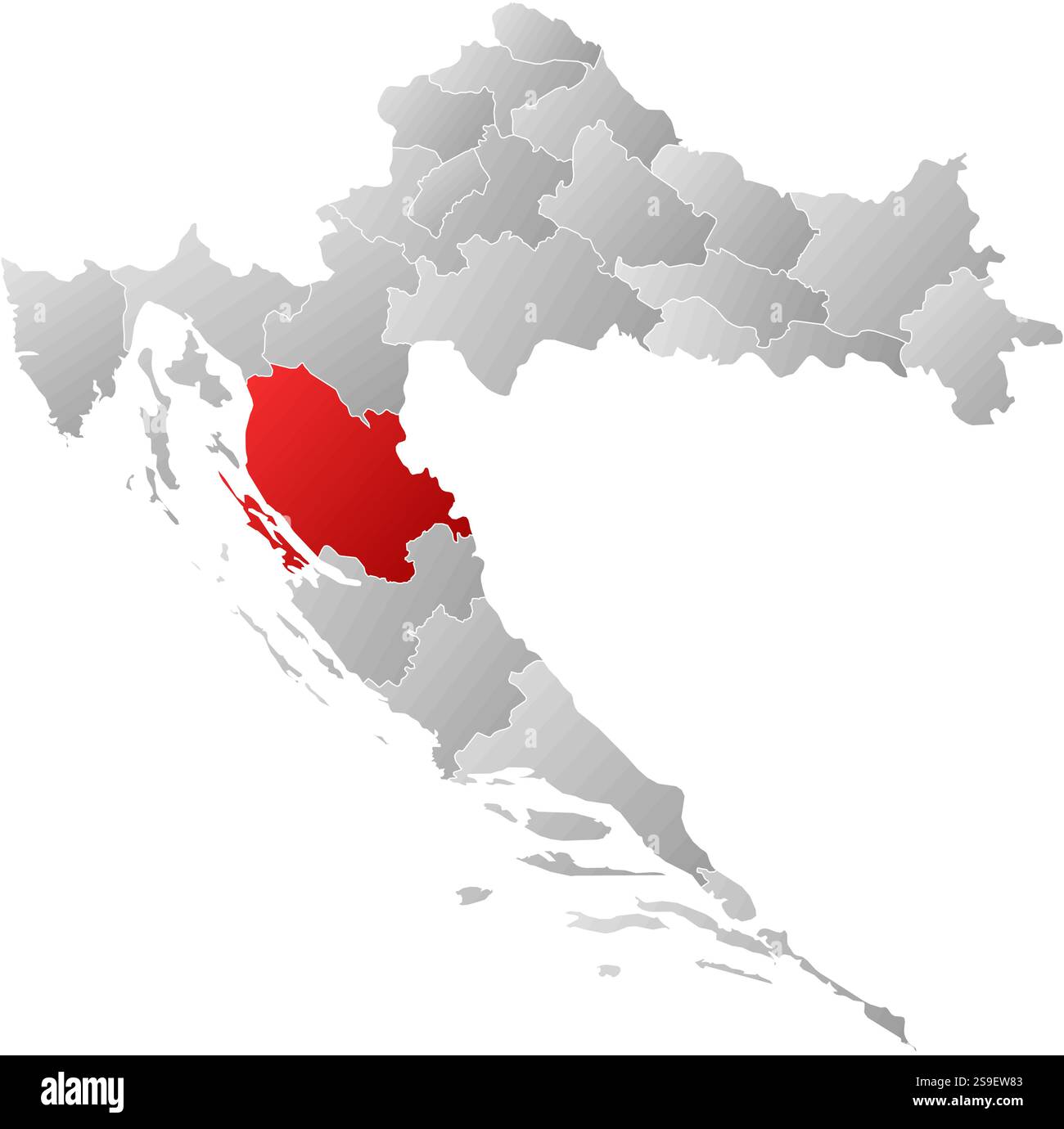 Map of Croatia with the provinces, filled with a linear gradient, Lika ...