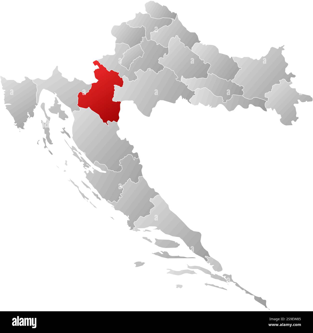 Map of Croatia with the provinces, filled with a linear gradient ...