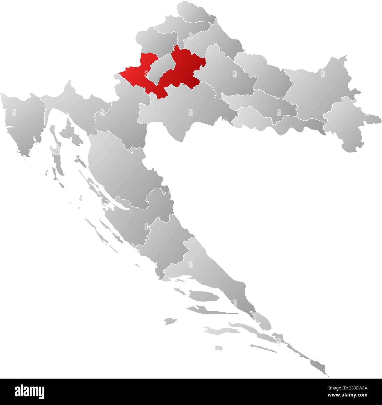 Map of Croatia with the provinces, filled with a linear gradient ...