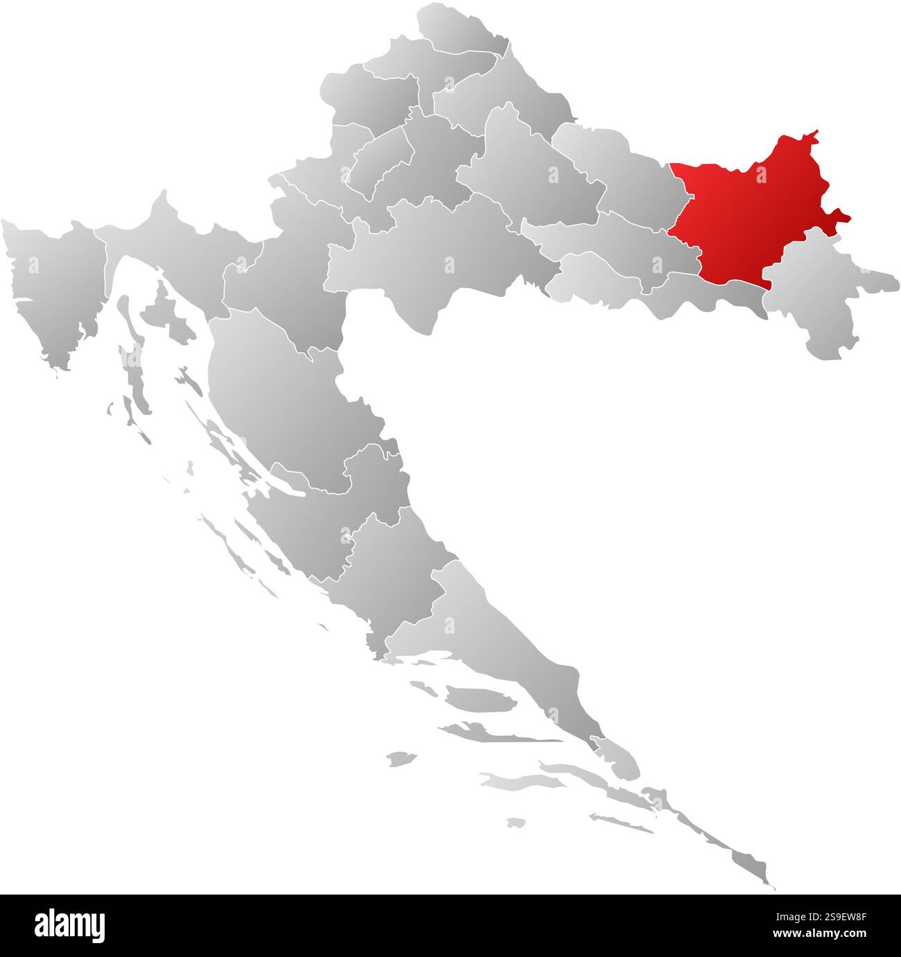 Map of Croatia with the provinces, filled with a linear gradient ...